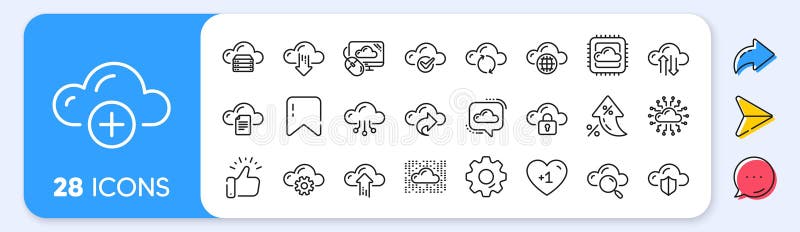 Cloud Data And Technology Line Icons Set Of Hosting Computing Data And File Storage App Line