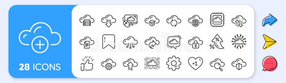 Cloud Data And Technology Line Icons Set Of Hosting Computing Data And File Storage App Line