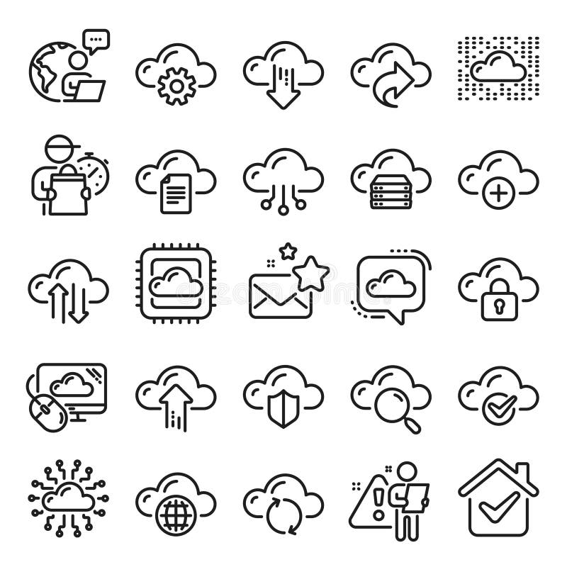 Cloud Data And Technology Line Icons Set Of Hosting Computing Data And File Storage Vector