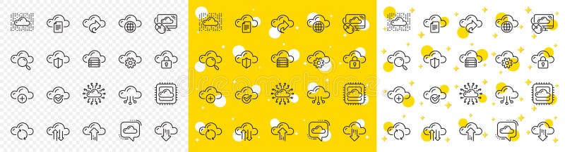 Cloud Data And Technology Line Icons Set Of Hosting Computing Data And File Storage Vector