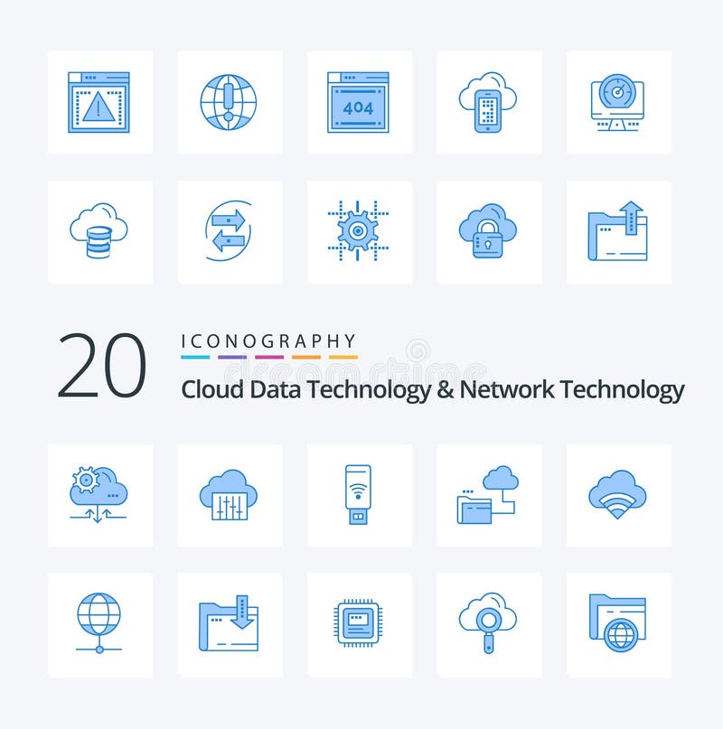 20 Cloud Data Technology and Network Technology Blue Color Icon Pack Like Connection File Usb ...
