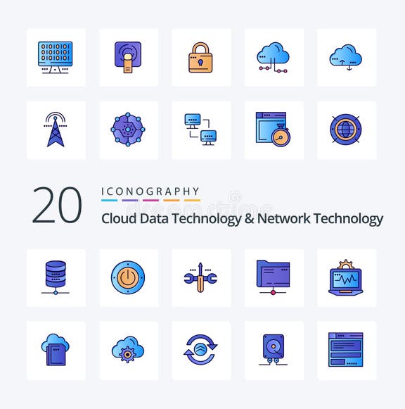 20 Cloud Data Technology and Network Technology Line Filled Color Icon ...
