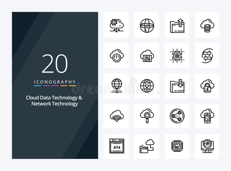 20 Cloud Data Technology and Network Technology Outline Icon for ...