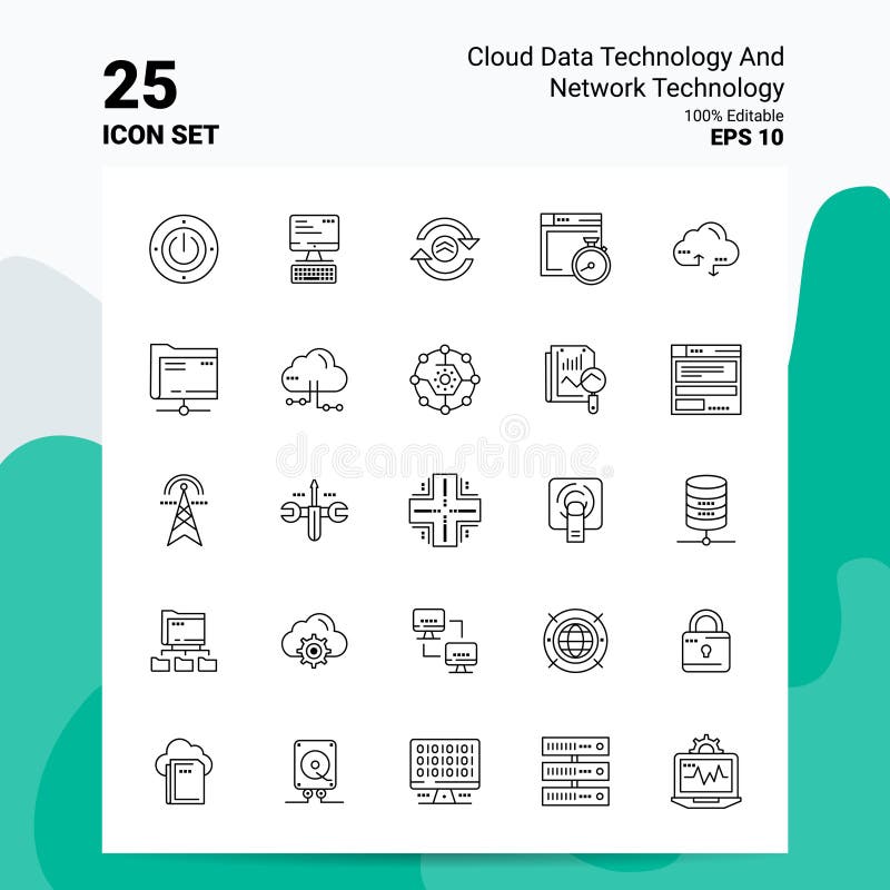 25 Cloud Data Technology and Network Technology Icon Set. 100 Editable ...