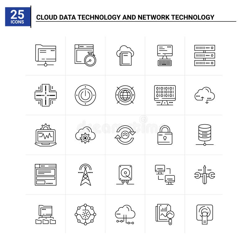 25 Cloud Data Technology and Network Technology Icon Set. Vector ...