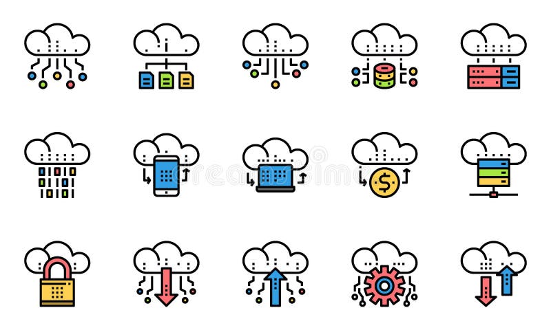 Cloud Data Technology Services Icons Vector , Network, Database ...