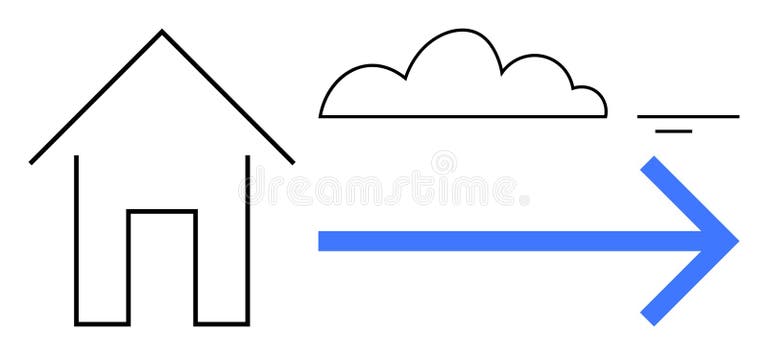 Cloud Data Transfer Concept a House, Cloud, and Blue Arrow Migration Stock Illustration ...