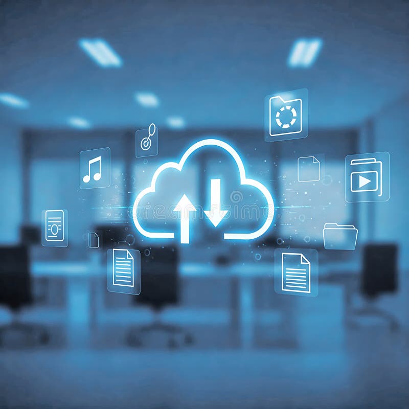 Cloud Data Transfer with File Icons Stock Illustration - Illustration ...
