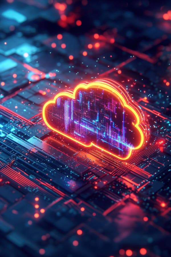 Cloud Data Transfer, Vibrant Neon Visuals Representing Cloud Computing ...