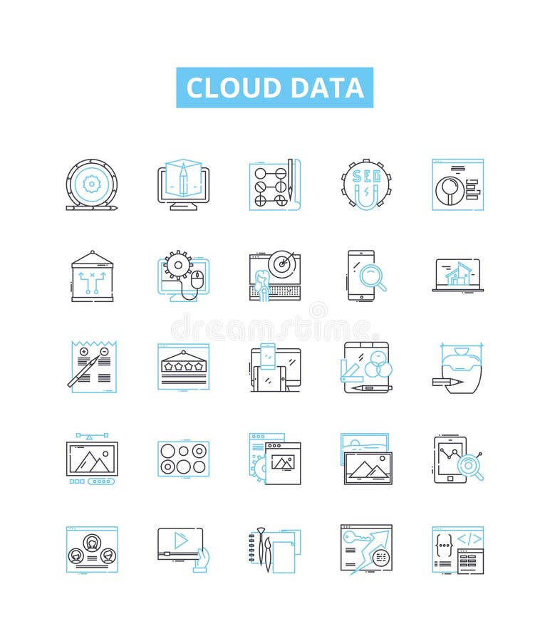 Cloud Data Vector Line Icons Set Cloud Data Storage Platform Computing Backup