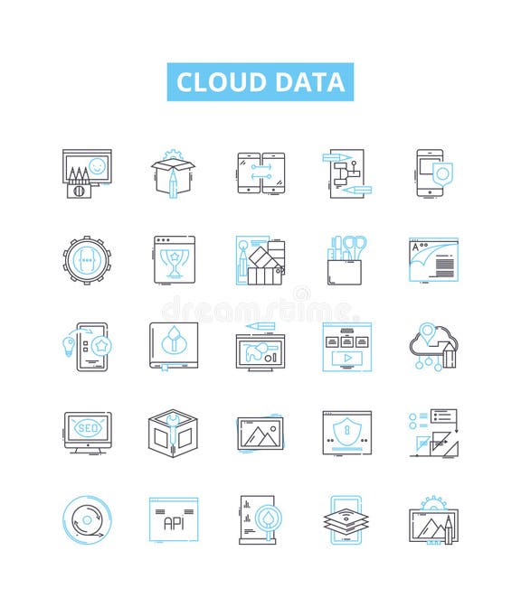 Cloud Data Vector Line Icons Set. Cloud, Data, Storage, Platform, Computing, Backup ...
