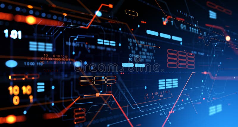 Big Data Center Processing Information, Glowing Binary Code with Abstract Lines Stock ...