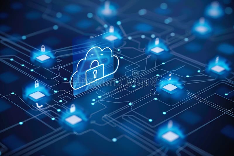 Cloud Database Icons Connected To a Central Document Folder Symbolizing ...