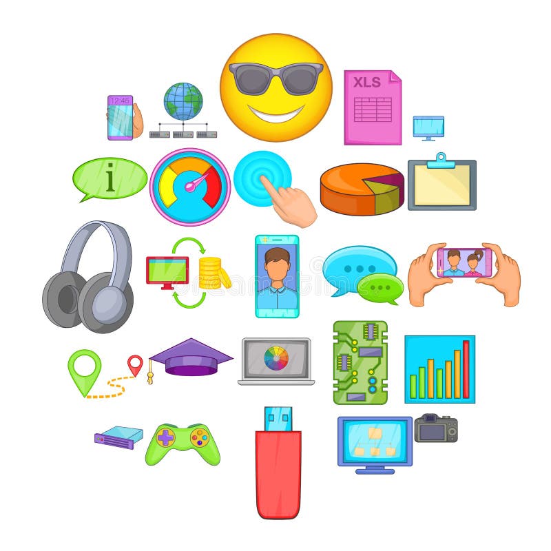 Cloud Database Icons Set, Cartoon Style Stock Vector - Illustration of ...