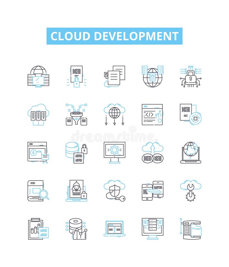 Cloud Development Vector Line Icons Set. Cloud, Development, Platform ...