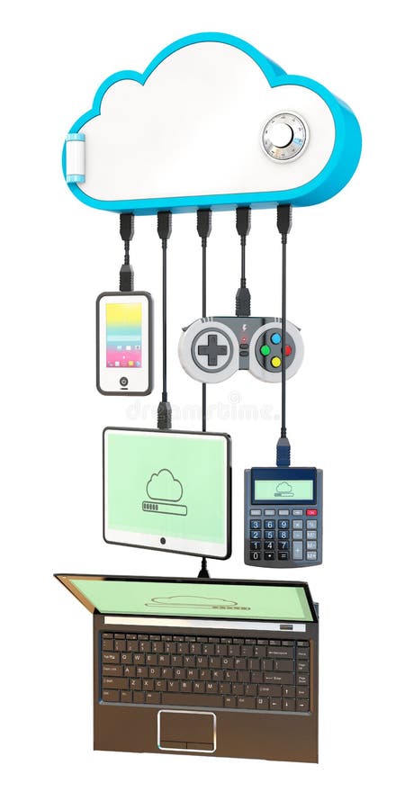 Cloud and Different Device Connected Stock Illustration - Illustration ...