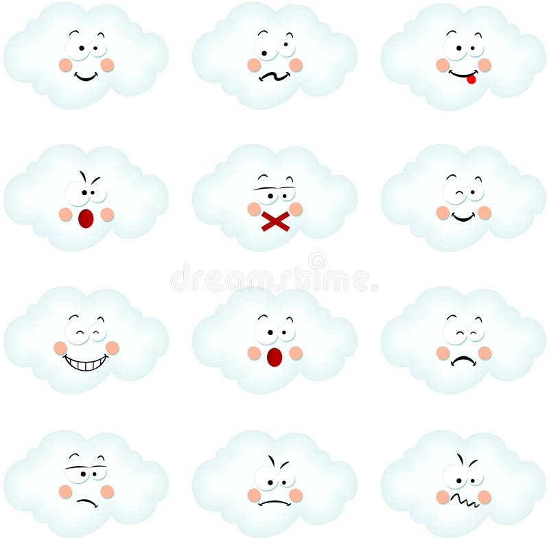 Cloud with Different Expressions Stock Vector - Illustration of happy ...