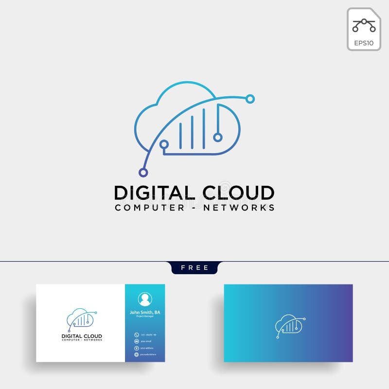 Cloud Digital Technology Line Logo Template Vector Illustration Stock ...