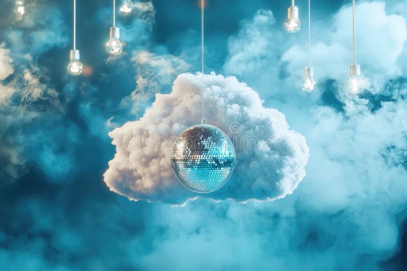 A Cloud with a Disco Ball Floating in it Stock Image - Image of festive ...