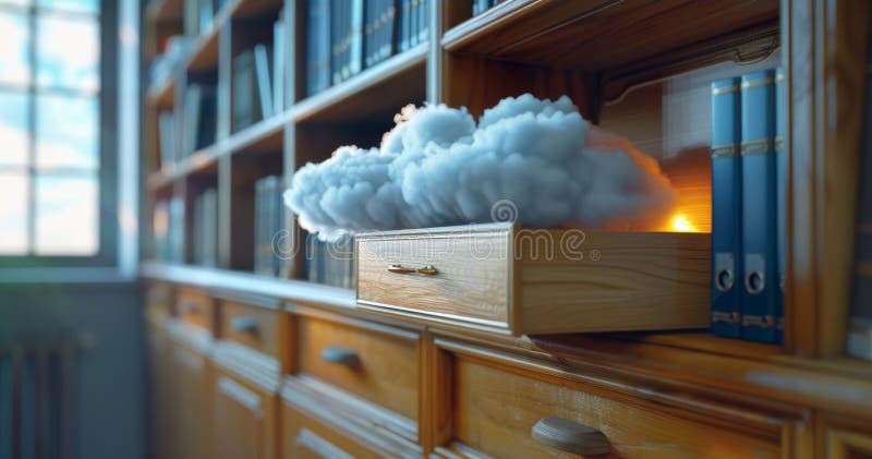 Cloud Document Storage Data Base with an Open Drawer Box Stock ...