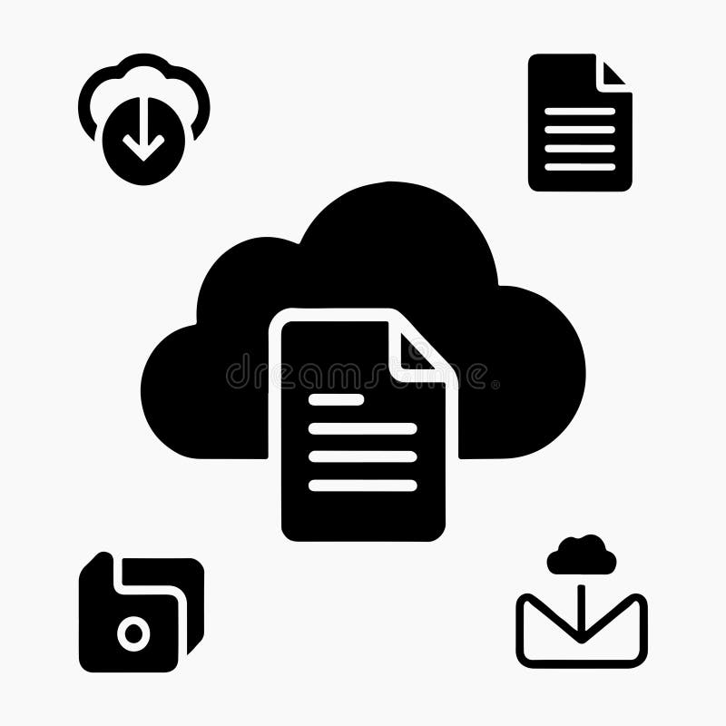 Cloud Document Sync Solid Icons Storage Set Stock Vector - Illustration of network, transfer ...