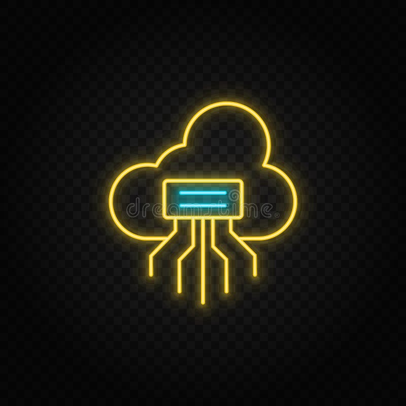 Cloud, Download. Blue and Yellow Neon Vector Icon Stock Illustration ...
