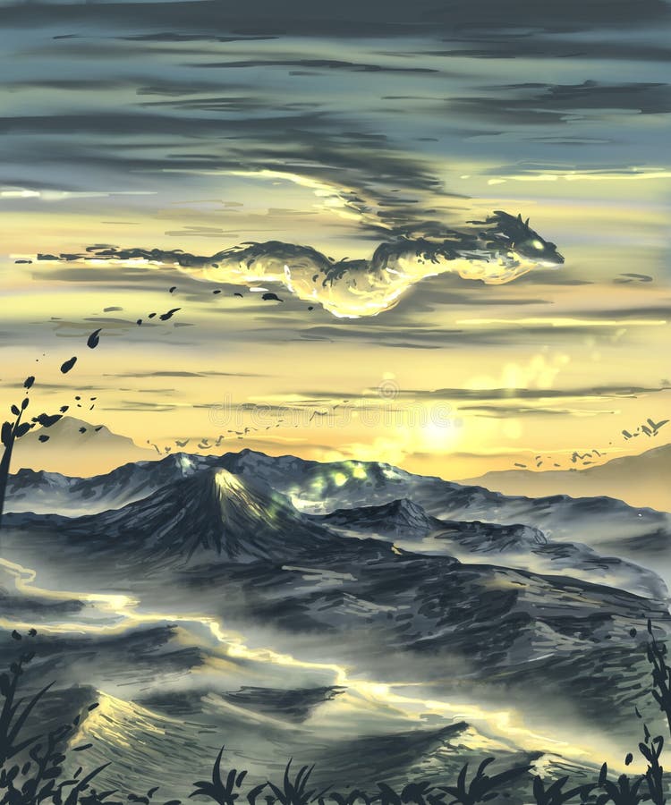 Cloud Dragon Digital Drawing Stock Illustration - Illustration of ...