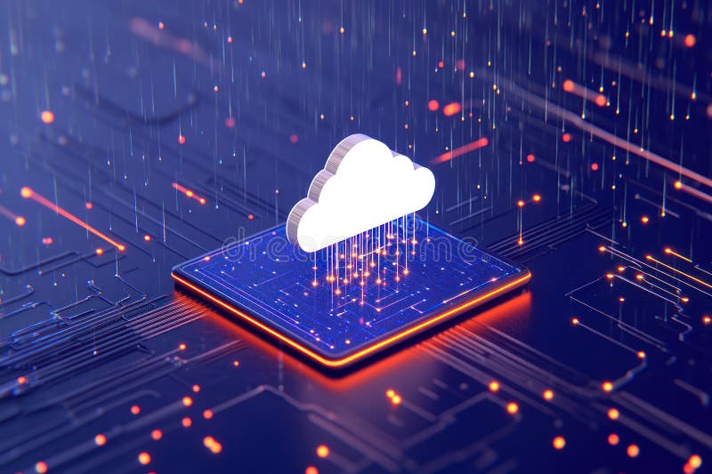 Cloud and Edge Computing with Cybersecurity: Large Cloud Icon Above ...