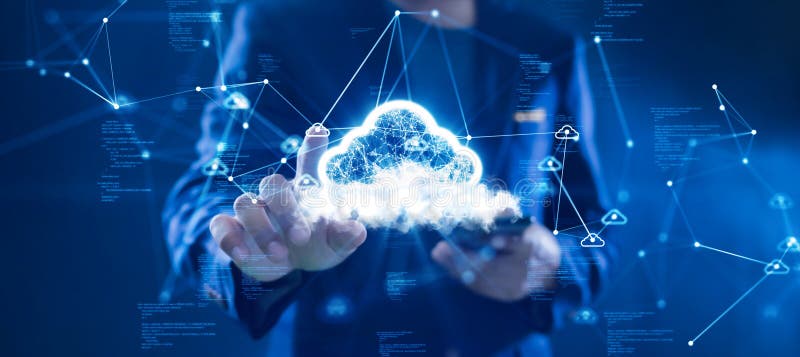 Cloud or Edge Computing Technology Concept. Businessman Uses Finger To ... Cloud or Edge Computing Technology Concept. Businessman Uses Finger To ...