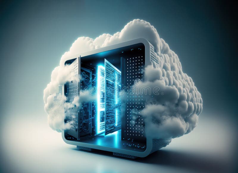 The Cloud Envelops a Computer Server, Showcasing the Integration of ...