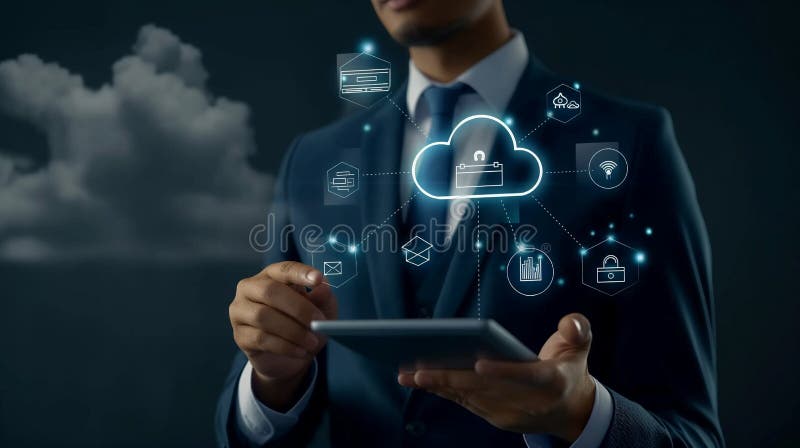 Cloud ERP, Enterprise Resource Planning Concept. Businessman Connecting ... Cloud ERP, Enterprise Resource Planning Concept. Businessman Connecting ...