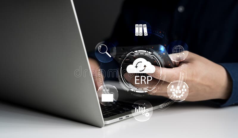 Cloud ERP, Enterprise Resource Planning Concept. Businessman Connecting ... Cloud ERP, Enterprise Resource Planning Concept. Businessman Connecting ...