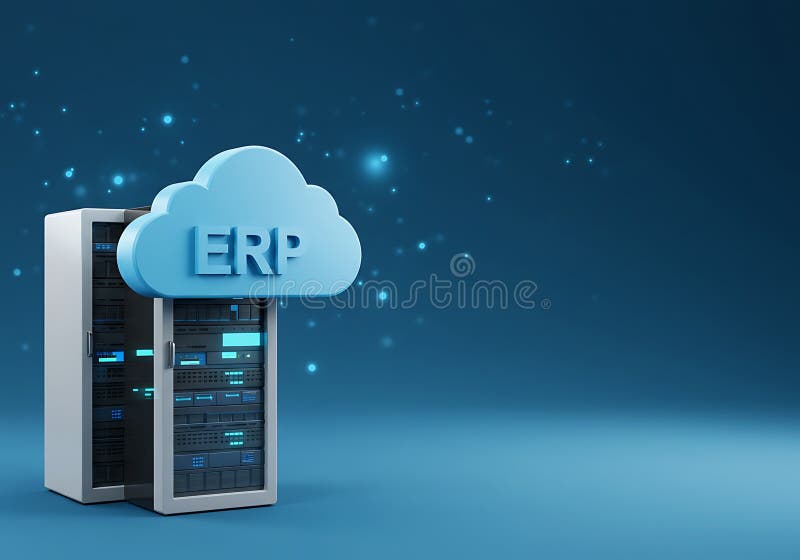 Cloud Erp System Server with Data and Security Illustration Concept ...