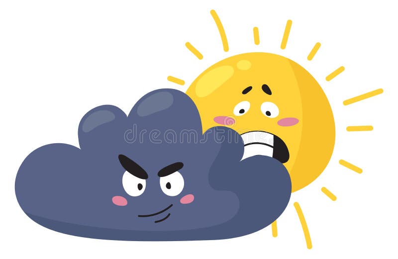 Cloud with Evil Green Face Hiding Scared Sun. Weather Emoji Stock ...