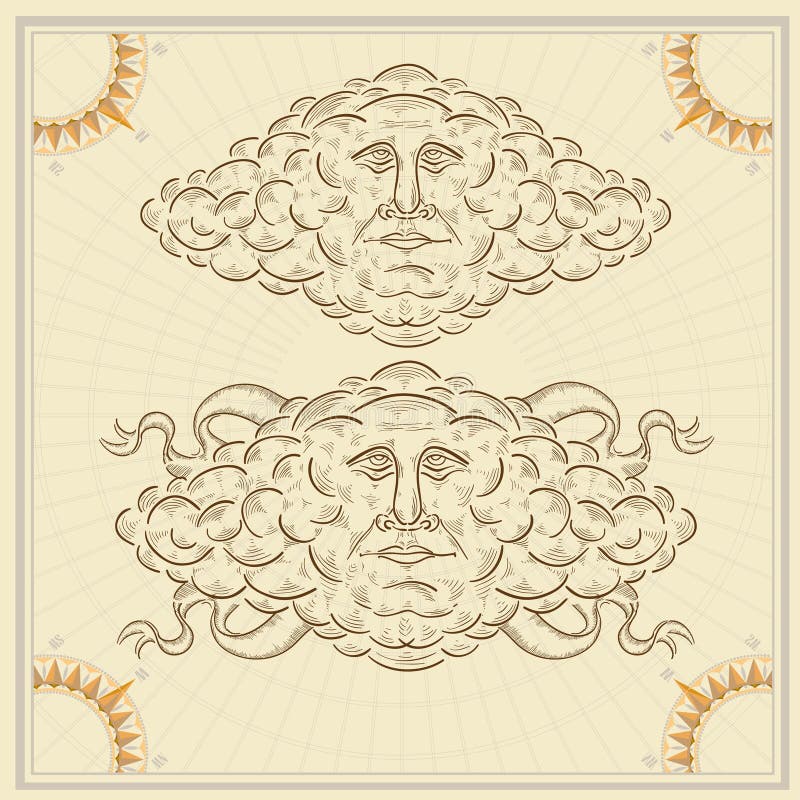 Cloud Face Old Engraving Sketch Stock Vector - Illustration of design ...