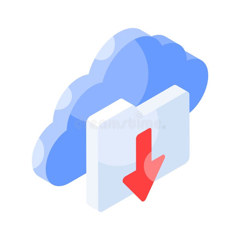 Cloud with File Folder and Down Arrow, Isometric Icon of Cloud Download ...