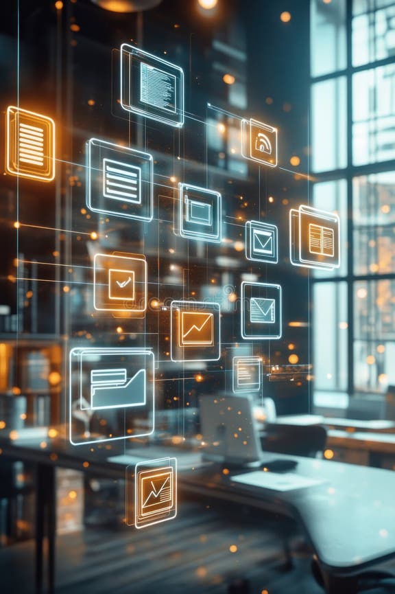 Cloud File Integration, in a Modern, Sleek Office Setting, an ...