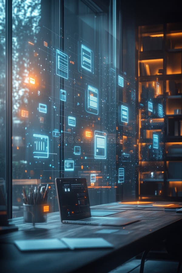 Cloud File Integration, in a Modern, Sleek Office Setting, an ...