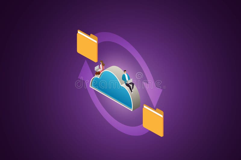 Cloud File Transfer between Laptop Users Stock Vector - Illustration of ...