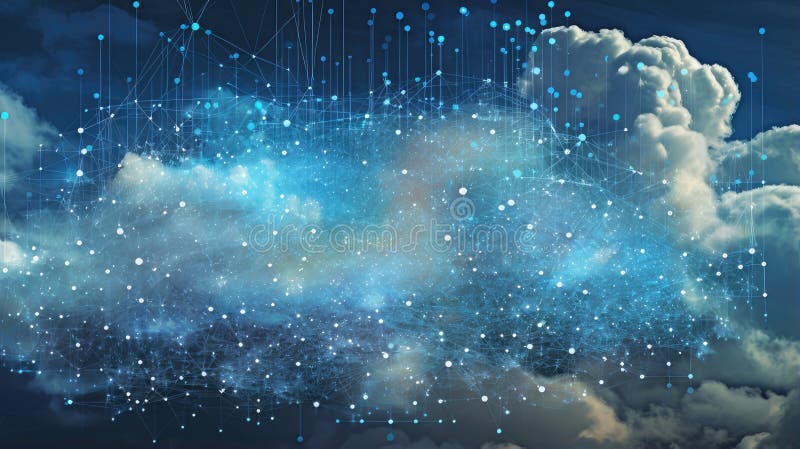 A Cloud-filled Sky with Data Symbols Forming a Web, Visualizing the ...