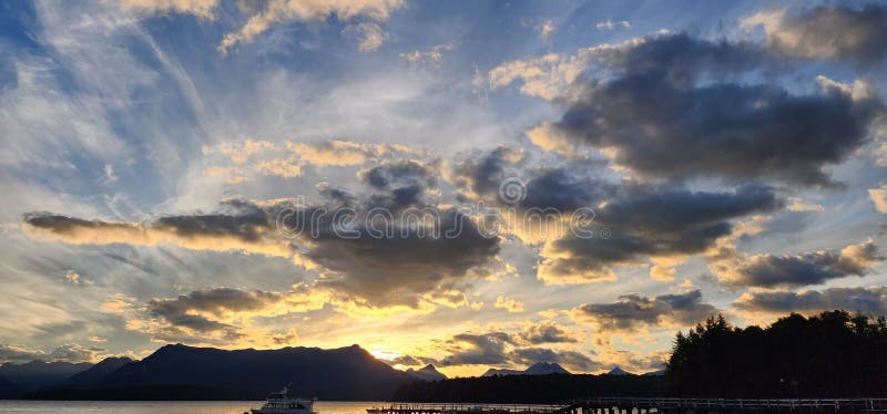 Cloudy sunset in peer stock image. Image of evening - 384731097