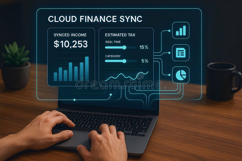 Cloud Finance Sync Modern Digital Dashboard Showing Financial Data and ...