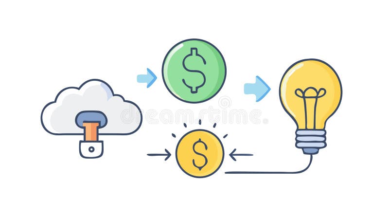 Cloud Financial Idea Icon Vector with Lightbulb, Vector Design ...