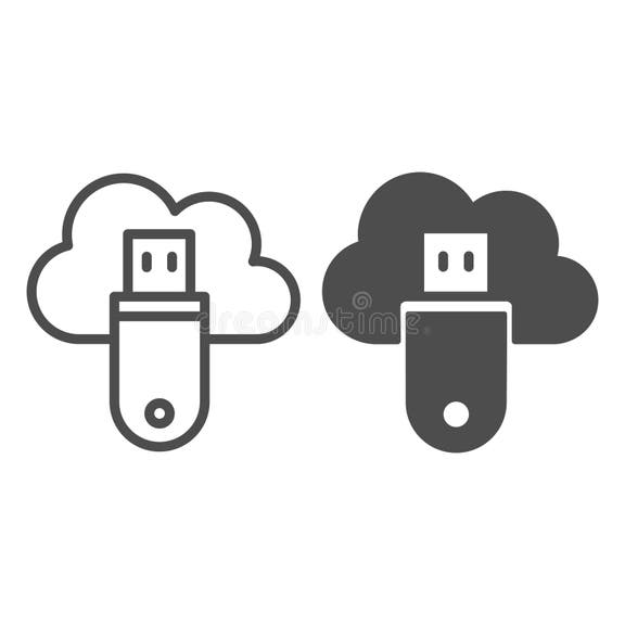 Cloud and Flash Drive Line and Solid Icon, Data Saving Concept, Secret ...
