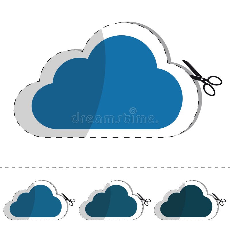 Cloud Flat Sticker Icon with Scissor and Cut Line - Vector Illustration ...