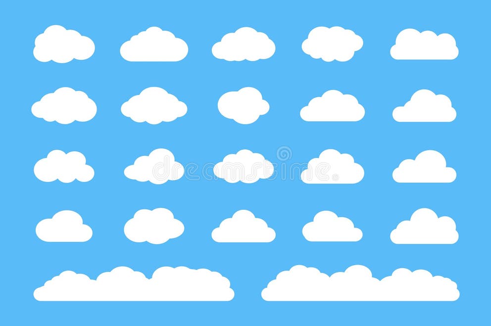 Cloud Flat Vector. Abstract White Cloudy Set. Simple Cloudy Shapes ...