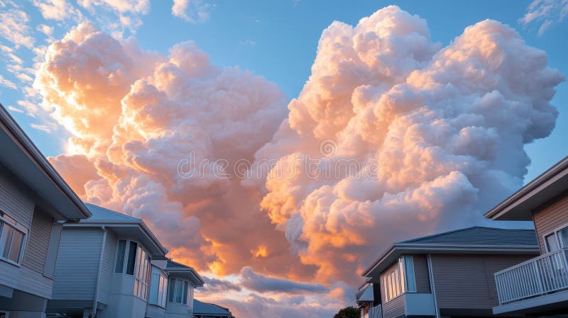 A Cloud Floats in the Sky Above a Row of Houses. Stock Image - Image of ...