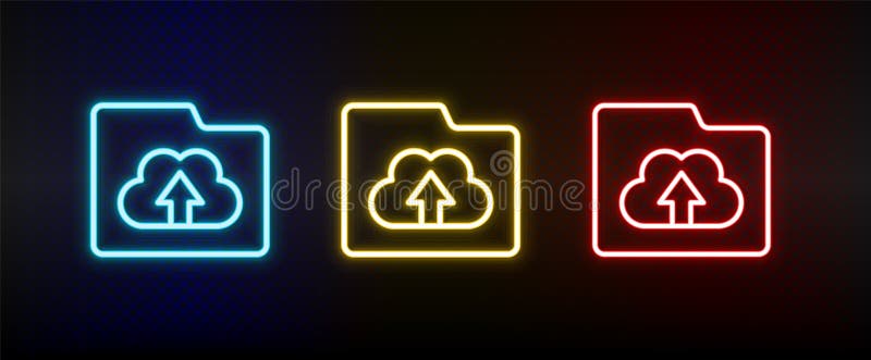 Cloud, Folder, Storage Neon Icon Set. Set of Red, Blue, Yellow Neon ...