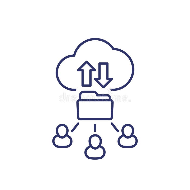 Cloud Folder and Users Line Icon, Vector Stock Vector - Illustration of ...