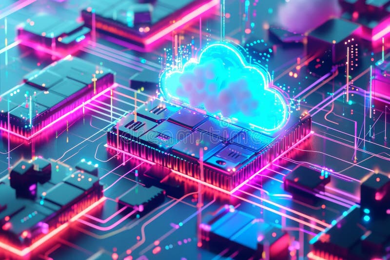 A Cloud Formation Hovers Over a Complex Computer Circuit, Creating an ...